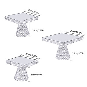 3pcs Crystal Cake Stand, Mirror Cake Tray Dessert Cupcake Pastry Candy Display Plate for Christmas Wedding Event Party Decoration (Silver)
