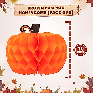 KatchOn, Pumpkin Table Centerpieces - Big 10 Inch, Pack of 6 | Honeycomb Paper Pumpkins for Thanksgiving Decorations for Table | Paper Pumpkins Party Decorations | Thanksgiving Decorations Indoor