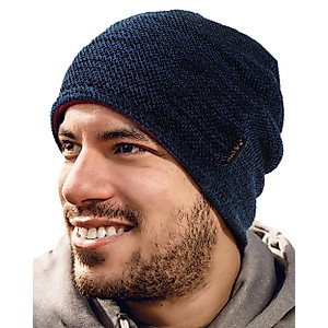 Lvaiz Mens Winter Beanie Hat Warm Fleece Lined Skull Cap for Men Reversible Women Windproof Watch Hat Knit Warm Unisex Beanie Blue