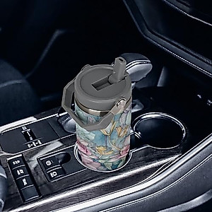 YTLKGFP 30 Oz Large Capacity Car Cup Blue Style Flowers Tumbler with Handle Straw Lid Insulated Stainless Steel Water Bottle Travel Mug Leak-proof Car Cup Keeps Cold Or Hot