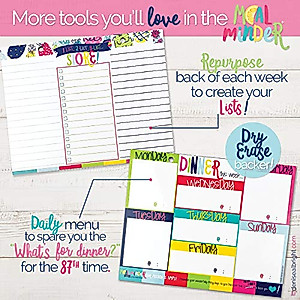 Meal Planner Pad 52-Week Menu Notepad Daily Planning Meals Breakfast Lunch Dinner Tracker 8x10 Inch Tear-off Grocery List + Bonus Dry Erase Menu Board
