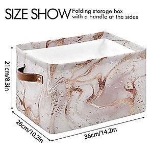 xigua Rose Gold Marble Storage Basket Large Collapsible Rectangle Storage Bin Toys Clothes Organizer for Closet Shelf Nursery Bedroom Home Decor