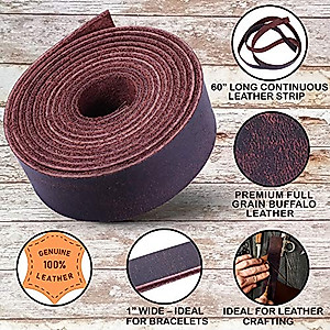 Leather Strap - Full Grain Buffalo Leather Strips for Crafts – Brown Leather Straps 1 Inch Wide Ideal for Arts and Crafts, Tooling, Jewelry, DIY Home Decor, & More - 1” x 60” Tooling Leather Strip