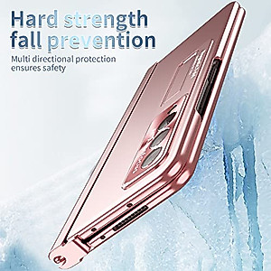YQODSZ for Samsung Galaxy Z Fold 4 Case with S Pen & Pen Holder, [Hinge Protection] [Built-in Screen Protector] [Kickstand Feature] All-Inclusive Slim PC Phone Case Cover for Z Fold 4 2022 - Pink