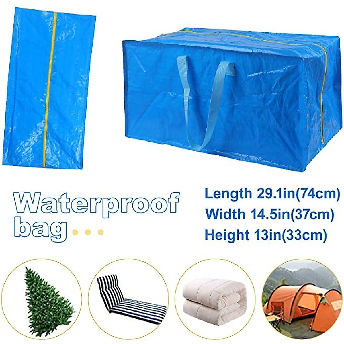Extra Large Moving Bags with Zippers (Pack of 4) Big Storage Space - Best for Moving, Storage & Laundry - Blue Bags
