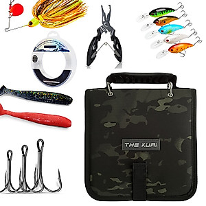 Thekuai Fishing Tackle Binder, Lure Storage Bag, Soft Bait Binder, Fishing Organized Storage Rig Bag for Baits, Rigs, Jigs and Lines, Suitable for Fresh Water and Saltwater (Camo Black/9.5" * 8.3")