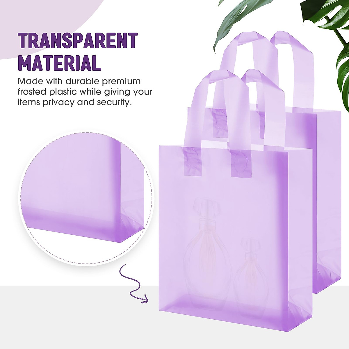 Qilery 100 Pack Frosted Plastic Gift Bags with Handles Small 8"x4"x10" Plastic Shopping Bags for Small Business Boutique Merchandise Bags Bulk for Retail Customers(Light Purple)