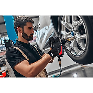 DULFINE Flex Grip Mechanic Work Gloves for Men,Black and Red Utility Safety Working Gloves Touch Screen,Excellent Grip,Ideal for Working on Cars and Outdoor Jobs(Medium)