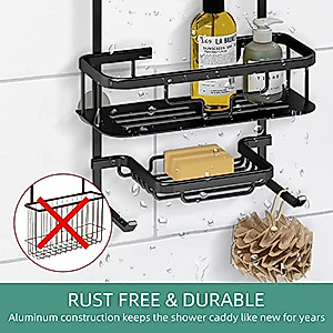 UDENIS Haning Shower Cadddy Bathroom Organizer for Shampoo,Conditioner,Soap,with Hooks for Razors,Towels,Over Shower Head Shelf Aluminum 3Tier black