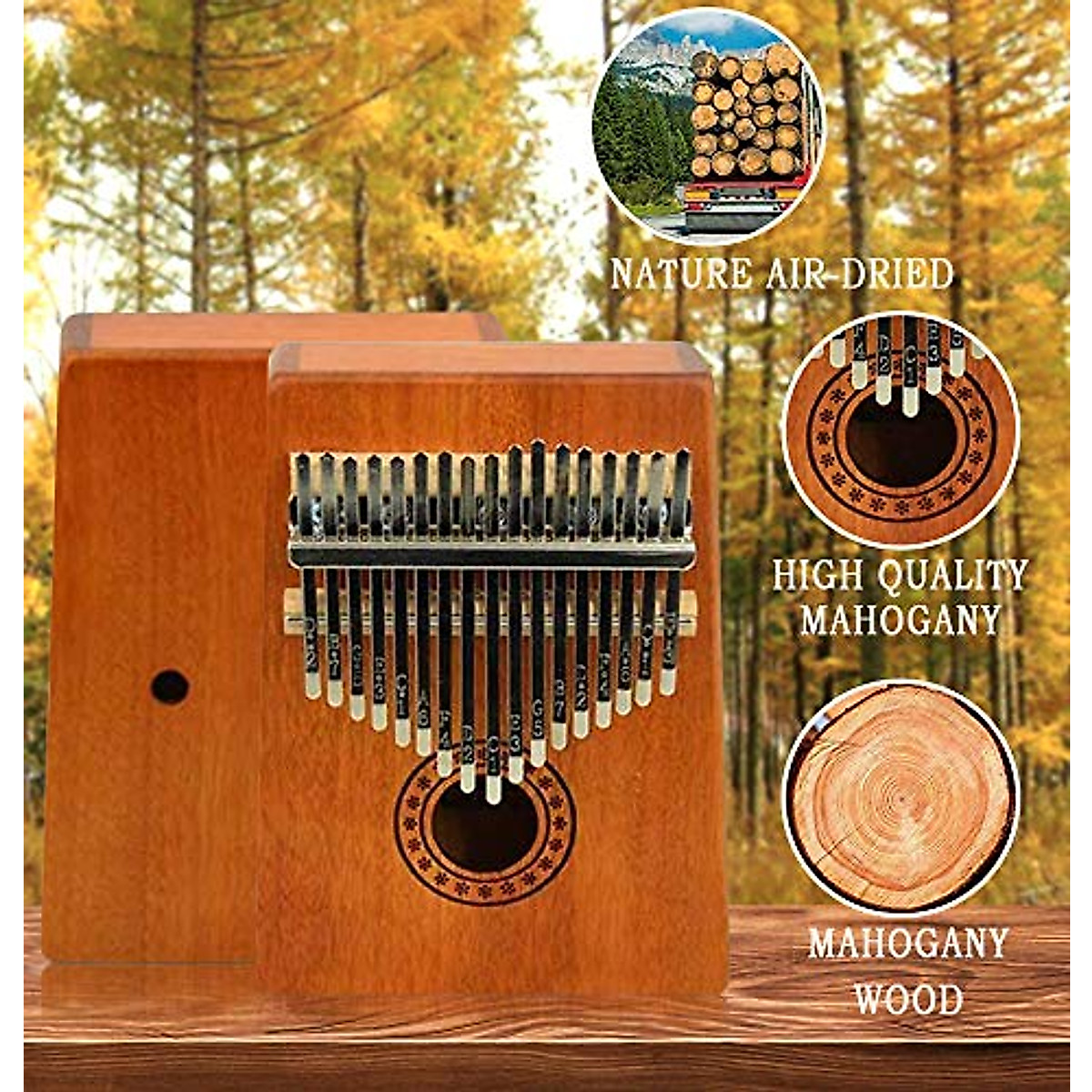 Kalimba Thumb Piano 17 Keys with Mahogany Portable African Mbira Gift for Kids Adult (Style2)