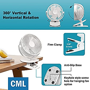 CML USB Desk Clip-On Fan, 5 Inch Mini Portable Cooling Table Fan with Sturdy Clamp, Quiet Personal Small Fan with 4 Speeds Brushless Motor, for Home, Office, Desktop, Camping, Travel, Car, White