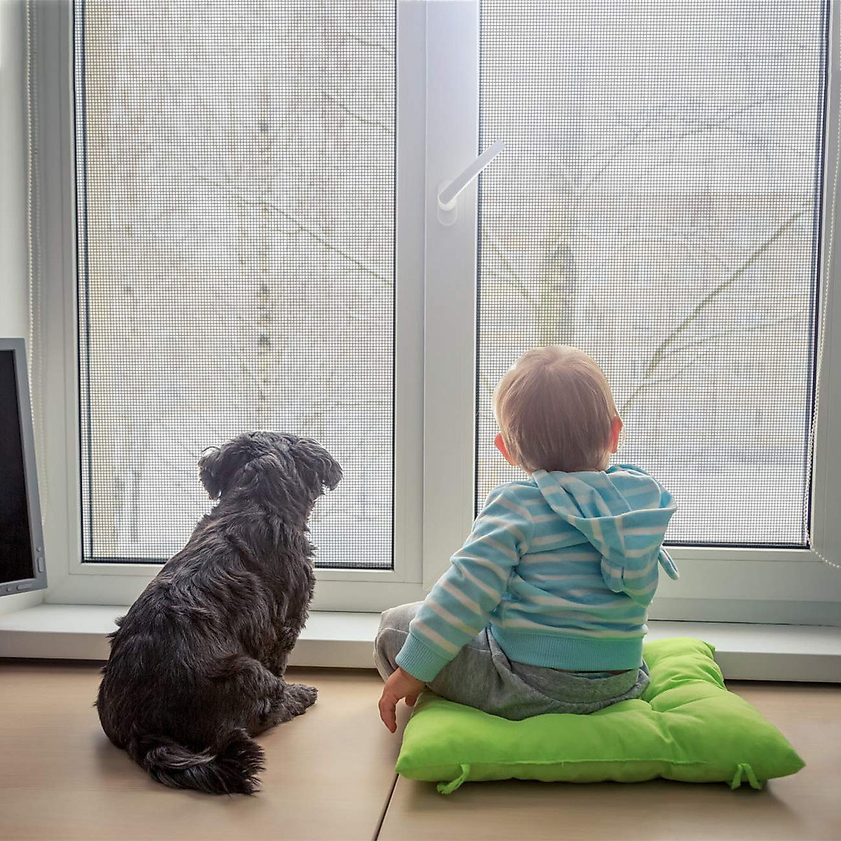 MAGZO Window Screen Replacement Mesh 48"W x 99"L - DIY Adjustable Polyester Pet Proof Screen Door Mesh for Patio Window Screen Repair Kit, Durable, Washable, Gray