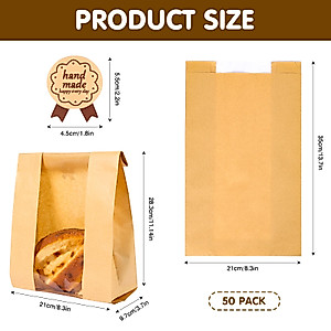 Moretoes Sourdough Paper Bread Bags, 50 Packs Bread Bags for Homemade Bread, Bread Bags with Window Includes Label Seal Stickers for Baked Food Packaging Storage (13.7x8.3x3.5 Inch)