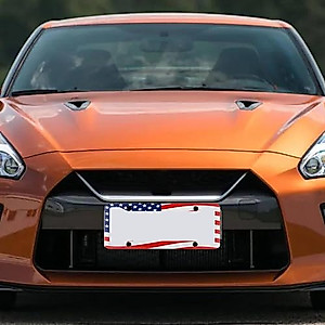 Hawyet 2 PCS American Flag Car License Plate Frame with Screws, Metal License Plate Fastern Decorative Accessories Set with 4 Holes, Universal Plate Frame Covers with Screws Fasteners Caps (Red)