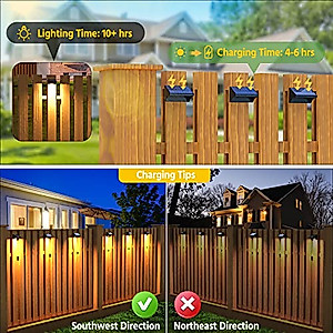 NIORSUN Solar Fence Lights Warm White/Cool White/RGB Solid Color Glow Mode, 6 Pack Solar Outdoor IP65 Waterproof Backyard Wall Light for Deck Step Yard Patio Garden