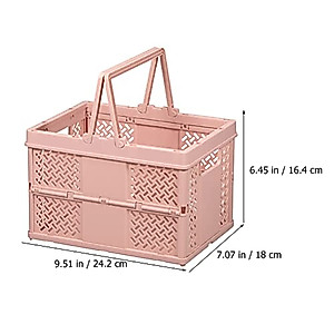 LUOZZY Collapsible Storage Storage Basket Handheld Plastic Sundries Holders Folding Basket Box With Handle, Pink