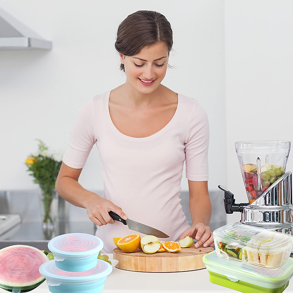 Health joy Reusable Silicone Stretch Lids, 14PCS Premium Stretch Silicone Lids for Food Storage, Flexible Round Silicone Bowl Covers, 7 Different Sizes Reusable Stretch and Seal Lids - Keep Food Fresh