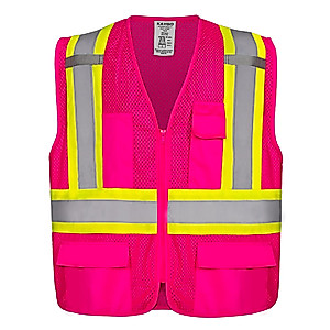KAYGO High Visibility Safety Vests KG0100, Reflective Vest with Pockets and Zipper, ANSI Type R Class 2 Not FR (Pink,S)