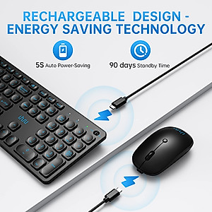 Rechargeable Wireless Keyboard and Mouse Combo, UHURU 2.4G Cordless Keyboard Mouse, Ultra-Thin Keyboard,3 Level DPI Mouse, Energy-Saving Keyboard Mice, Compatible with Windows/Mac OS/Laptop/PC