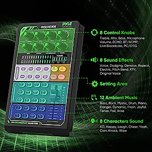 Pyle Portable Bluetooth Live Broadcast Sound Card Pro Audio Interface DJ mixer Condenser w/Microphone Set, for Streaming podcasts Studio, Recording PC, Gaming, Phone, w/FX, Ambient Sounds - PKSCRD308