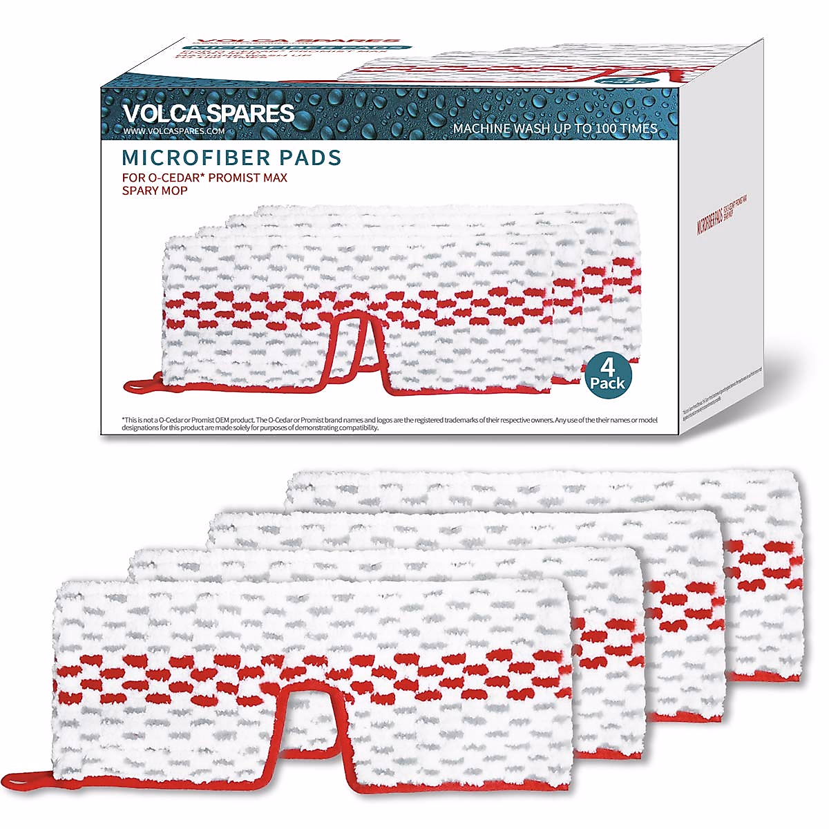 Volca Spares Microfiber Mop Pads Refill Compatible with O-Cedar Mop Refills Promist MAX Spray Mop/Promist Max Mop Pads, Pack of 4 Reusable Pads for Cleaning