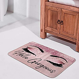 Hello Gorgeous Doormats for Front Door, Pink Drip Glitter Eyelash Welcome Mats, Mud Absorbent Door Mats with Non Slip Rubber Back, Soft and Thick Floor Mat for Inside, Outside, Bathroom, Entrance