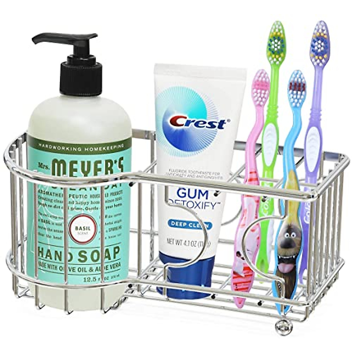 Simple Houseware Bathroom Hanging Shower Head Caddy Organizer + Multi-Functional 6 Slots Toothbrush Holder, Chrome