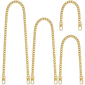 Yuronam 4 Different Sizes Flat Purse Chain Iron Bag Link Chains Shoulder Straps Chains with Metal Buckles Hook for Replacement, DIY Handbags Crafts, 47.2/31.5/15.7/7.9 Inches(Gold)