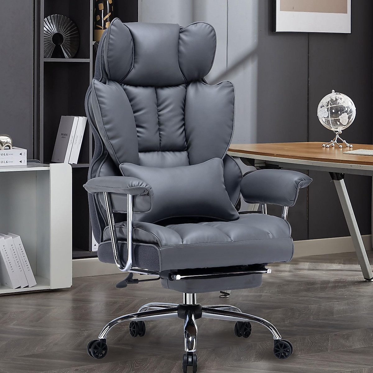 Efomao Executive Office Chair for Heavy People, Big and Tall Office Chair, High Back Office Chair with Foot Rest, Height Adjustable Home Office Chair, Mineral Grey Office Chair