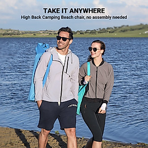 KingCamp Folding Beach Chair High Back Lightweight Portable Backpack Chair with Headrest, Cup Holder for Camping Outdoor Sand Concert Lawn Festival Sports, Cyan