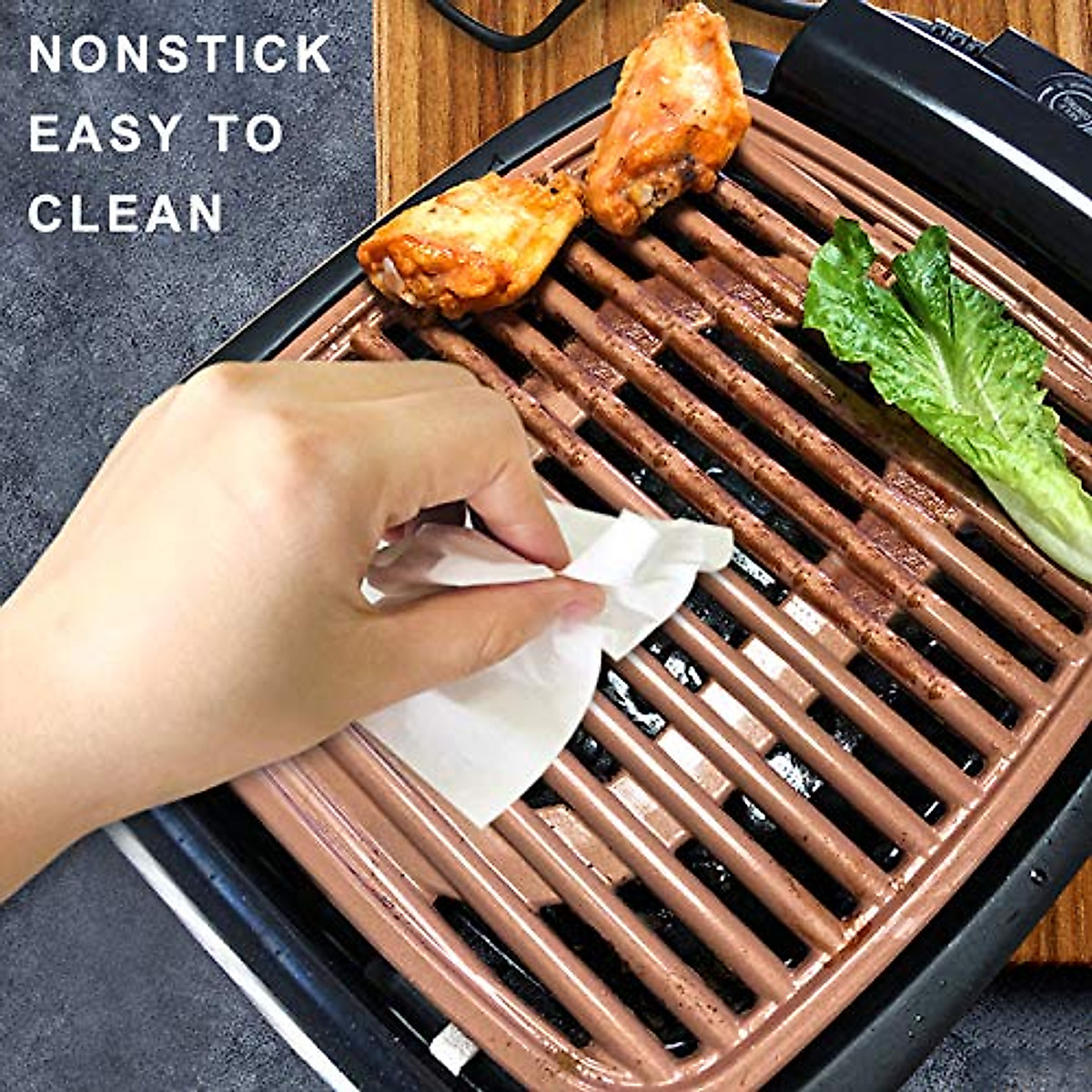 Nonstick Electric Indoor Smokeless Grill - Portable BBQ Grills with Recipes, Fast Heating, Adjustable Thermostat, Easy to Clean, 21" X 11" Tabletop Square Grill with Oil Drip Pan, Black
