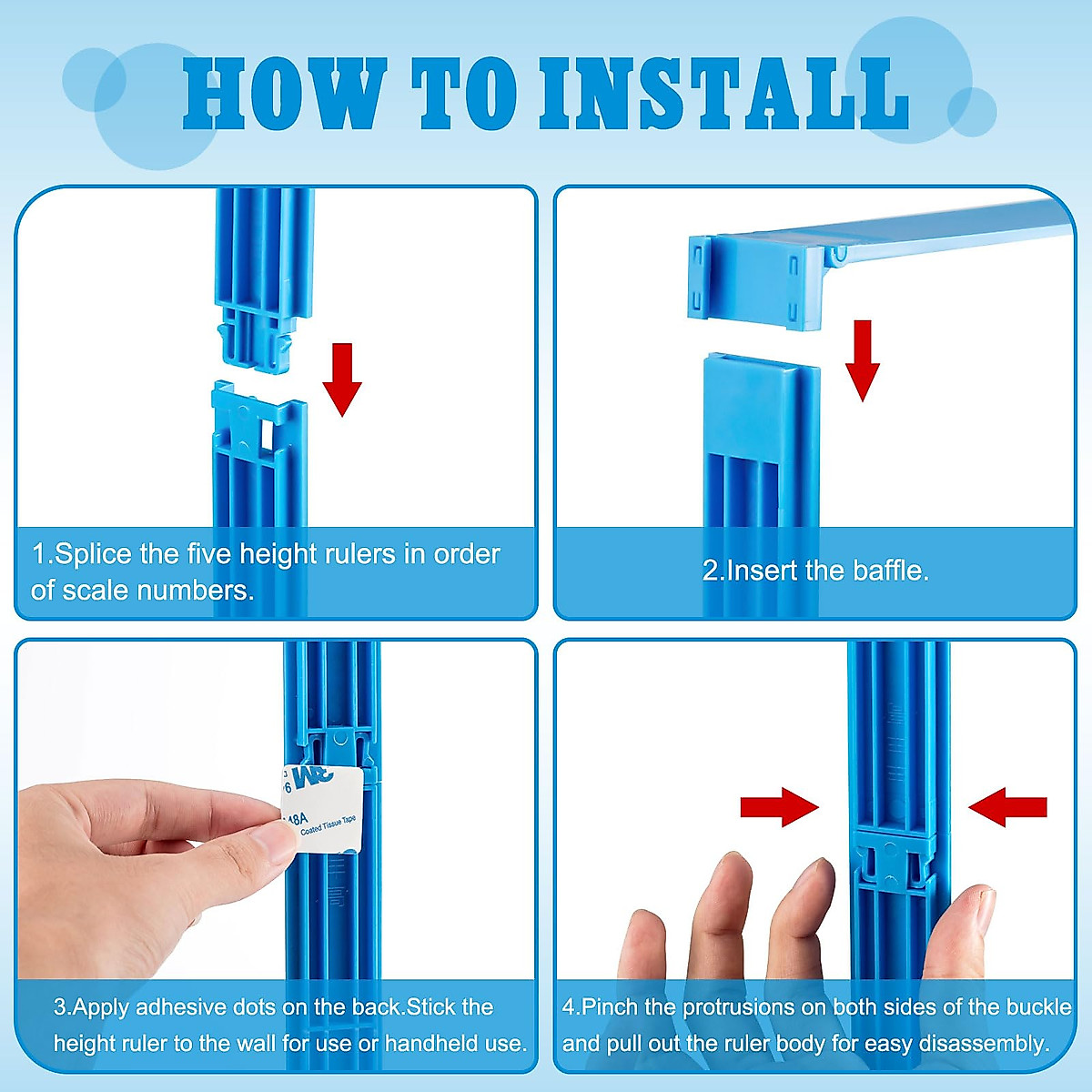 Kanayu Height Chart for Kids, 3D Removable Growth Chart with Body Measuring Tape, Height Measurement for Walls, Splicing Height Ruler Measurement for Kids and Nursery School Room Decoration (Blue)