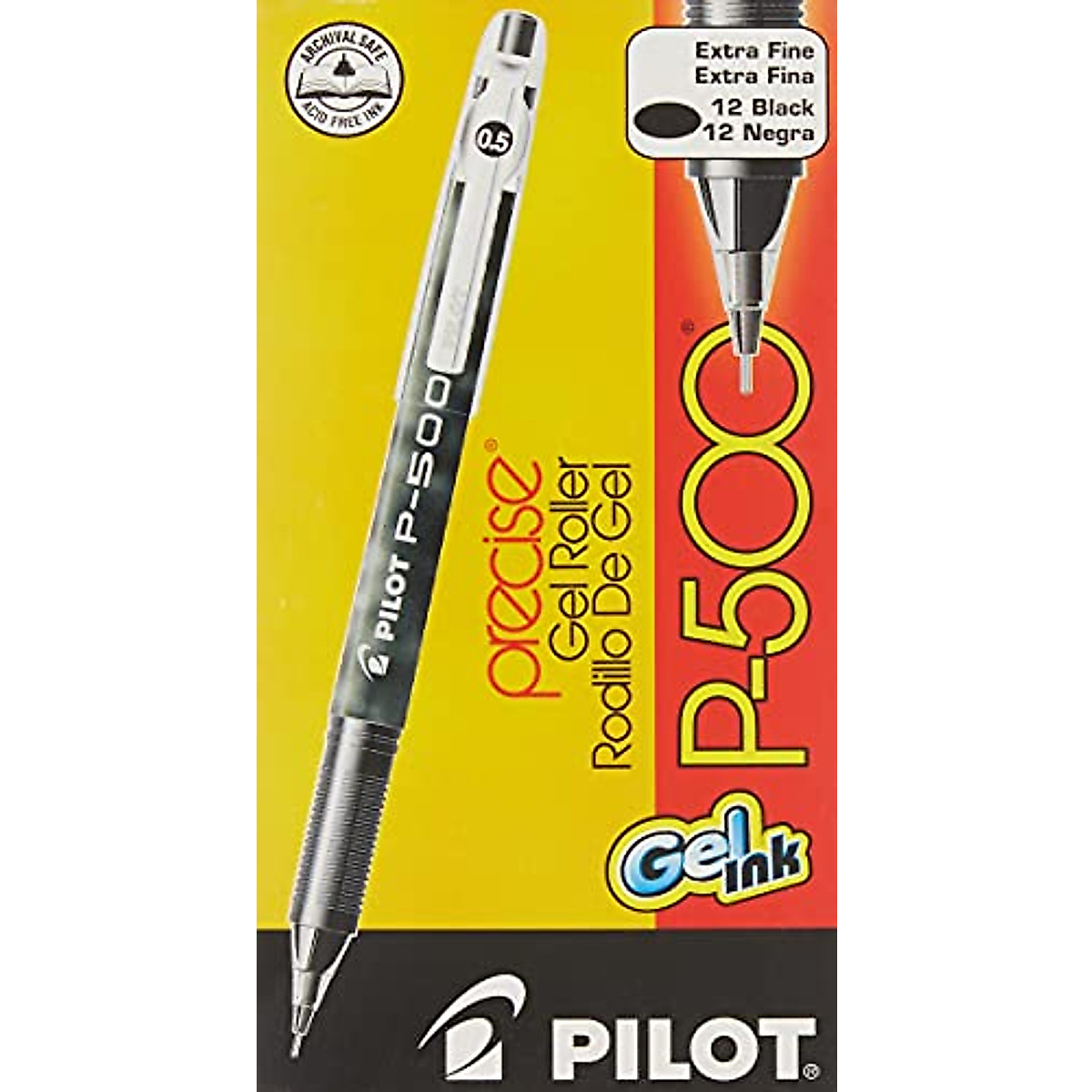 PILOT Precise P-500 Gel Ink Rolling Ball Stick Pens, Extra Fine Point, Black Ink, 12-Pack (38600)