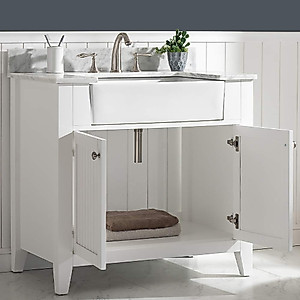 Luca Kitchen & Bath LC36VWW Balboa 36” Single Bathroom Vanity Set in Pure White with Carrara Marble Countertop and Farmhouse Sink