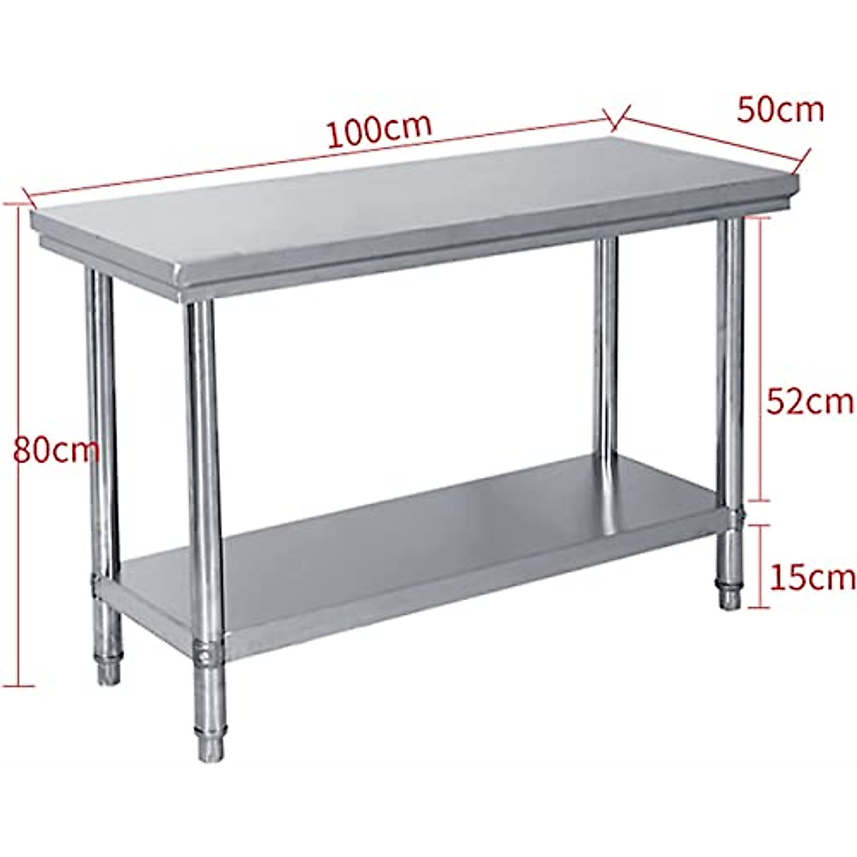 Commercial Kitchen Work Catering Table for Hotel, Kitchen Worktable Stainless Steel Table Heavy Duty Table Commercial Work Table with Undershelf and Adjustable Feet for Restaurant Rack (Size : 100x50