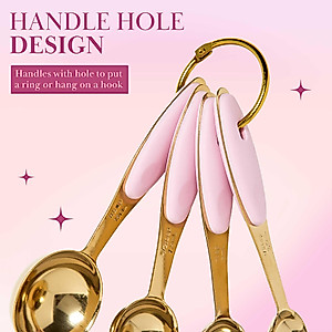 Paris Hilton Measuring Cups and Spoons Set, Stainless Steel with Pink Silicone Inset Handle, Dishwasher Safe, For Dry and Liquid Ingredients, 8-Piece Set, Gold and Pink