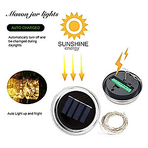 6 Pack Solar Mason Jar Lights With 6 Handle/2 Fairy Sticker, 30 LED Solar Mason Jar Lids Fairy Lights Outdoor For Party Patio Garden Decor Solar Fairy Lanterns Table Lights Warm White(No Jars)