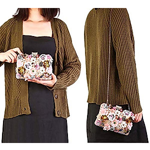 Selighting Colorful Floral Clutch Evening Bags for Women Formal Beaded Bridal Wedding Purse Prom Cocktail Party Handbags Champagne