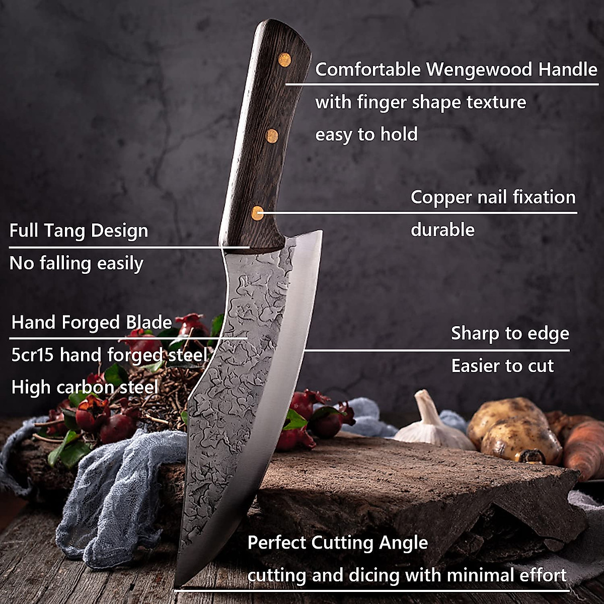 NA 7.5'' Hand Forged Meat Cleaver Stainless Steel Chef Knife Butcher Knives Chopper for Kitchen, Restaurant or Camping