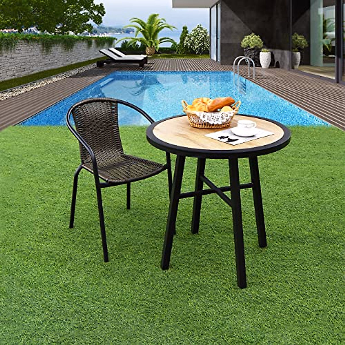 Giantex 29 Inch Patio Bistro Table, Outdoor Round Bistro Table with Heavy-Duty Steel Frame, Coffee Side Table with Non-Slip Foot Pads for Garden, Backyard, Patio, Living Room