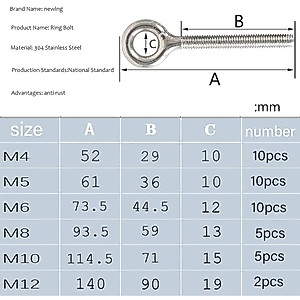 M5 Eye Bolt 304 Stainless Steel Ring Bolts Welded Closed Screw Rod Eye Screw Bolts Corrosion Resistant 10PCS
