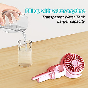 Frelisiy Handheld Fan Misting Hand Held Fan Rechargeable Battery Operated Portable 4 Speeds & 55ml Spray & 360° Rotatable USB Personal Water Fan for Travel Camping Outdoor(Pink)