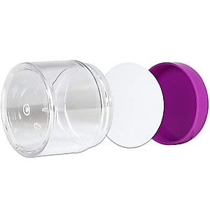 Beauticom 60 Grams/60 ML (2 Oz) Round Clear Leak Proof Plastic Container Jars with PURPLE Lids for Storage Cosmetic Lotion Scrubs Creams Ointments (36 Pieces Jars + Purple Lids, PURPLE)