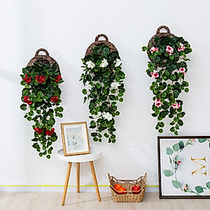 TINGHONG Artificial Ivy Vines Begonia Leaf Plants with Pink Silk Flower 3.2Ft Fake Hanging Green Plant for Home Room Garden Wedding Wall Decor (Pink NO Basket )