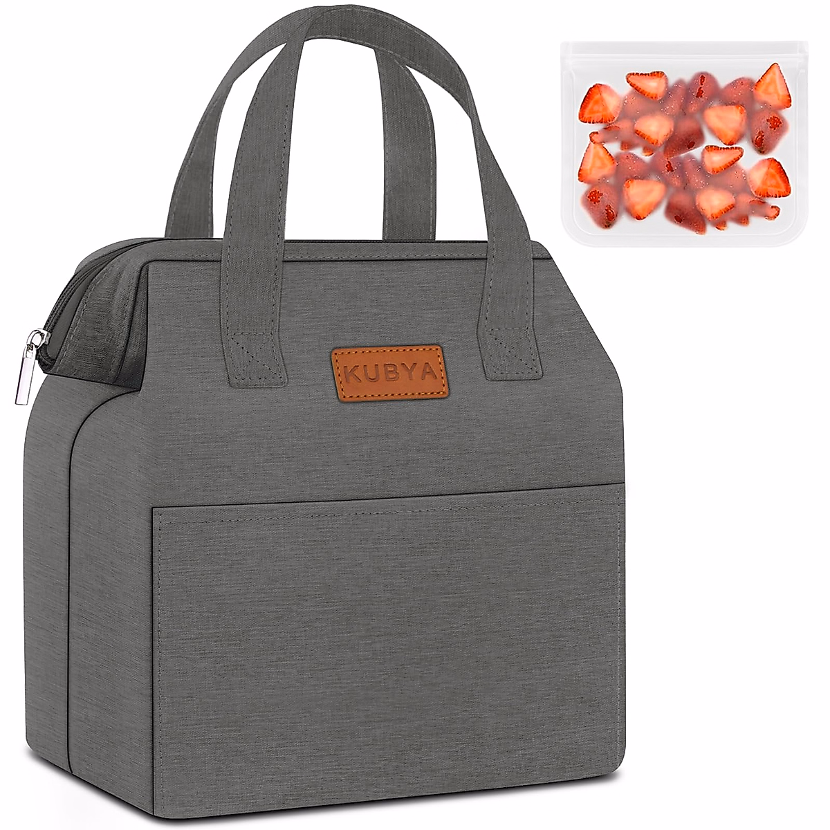 KUBYA Lunch Bag Simple Lunch Box for Women Men Insulated Lunch Bag & 1 Storage bag Reusable Lunch Tote Bag for Work, Picnic Beach or Travel (Grey) 10.63*9.5*5.2 in LBHS-03