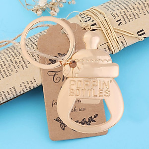 40 Pack Baby Poppin Bottle Opener Baby Shower Party Favor Opener Cute Baby Birthday Souvenirs Gifts for Guest Wedding Favor Kids Birthday Party Decor (Poppin Keychain Style)