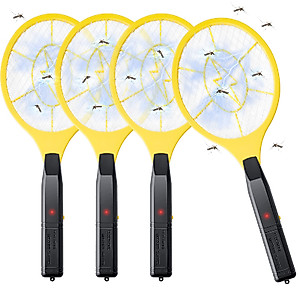 4 Pcs 17.3" Bug Zapper Electric Fly Mosquito Swatter Racket 1500 Volts Electronic Swatter Handheld Fly Killer Tennis Mosquito Bat Racket for Outdoor Indoor Camping Insect Fruit Fly Control