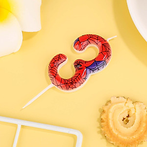 Spider Birthday Candle, Red Blue Spider Themed Candle Number Candle Spider Web Candle Cake Topper Spider Birthday Decorations for Man Boy Girl Birthday Party Favor Supplies (3)