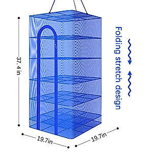 RnneLeen Hanging Drying Net Foldable Drying Rack Net Dryer 19.7"x19.7"x37.4" 6 Layer Folding Fish Mesh Collapsible Dry Net with Zippers for Drying Seeds Fish Vegetables Fruit Herb Food