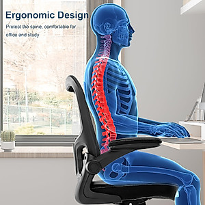 HOMIFYCO Ergonomic Office Chair with Lumbar Support, Adjustable PU Leather Computer Chair, Executive Desk Chair with Flip-up Arms, Breathable Mesh Back, Swivel Rolling Task Chair for Home Office Black